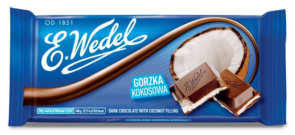 Amazon.com : E.Wedel Dark Chocolate with Coconut Filling, 100g (Pack of ...