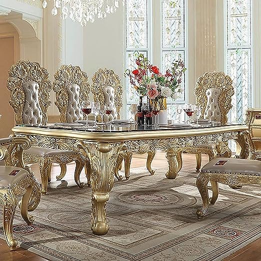 MUSKAN Arts Teak Wood Dining Table with 6 Chairs Beautiful Hand Carving ...