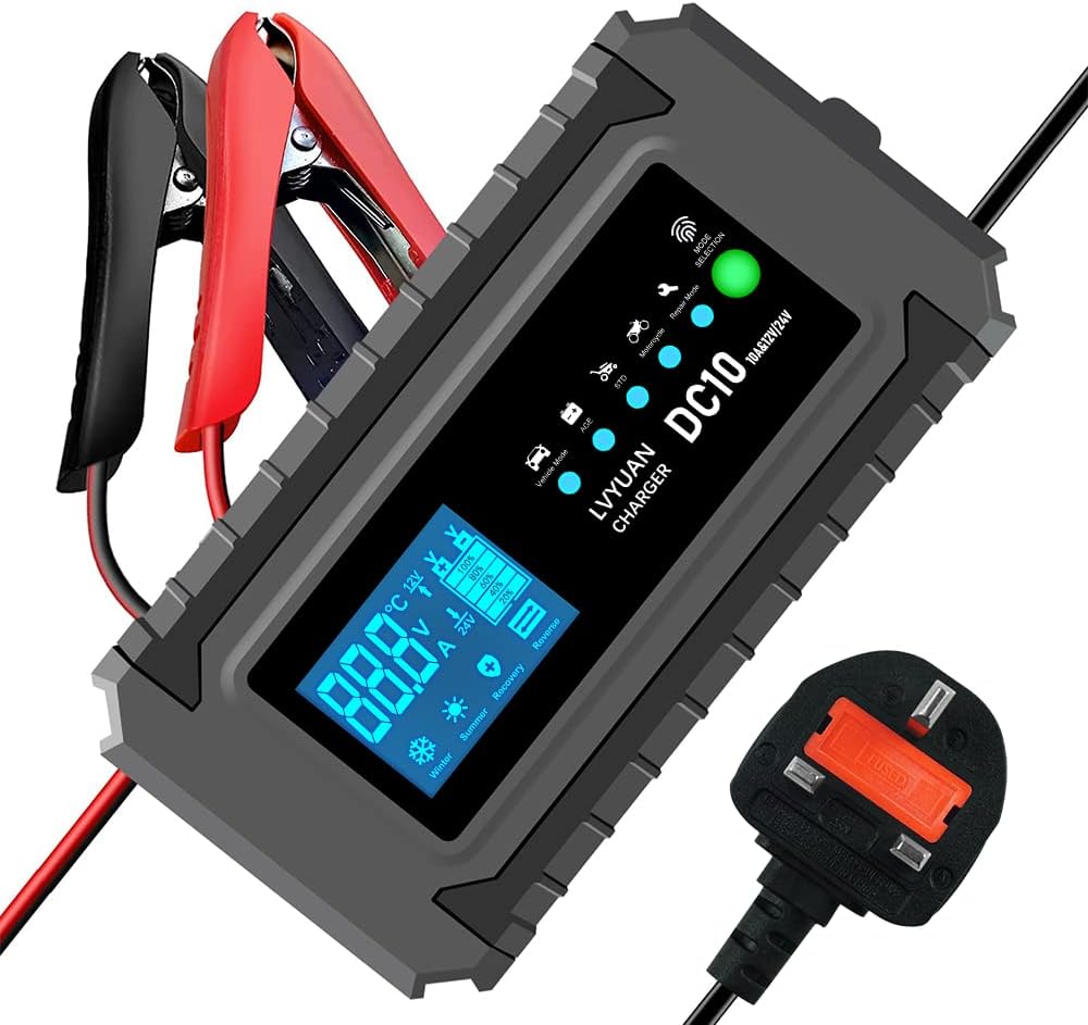 10Amp Car Battery Charger, 12V/24V Smart Fully Automatic Battery ...