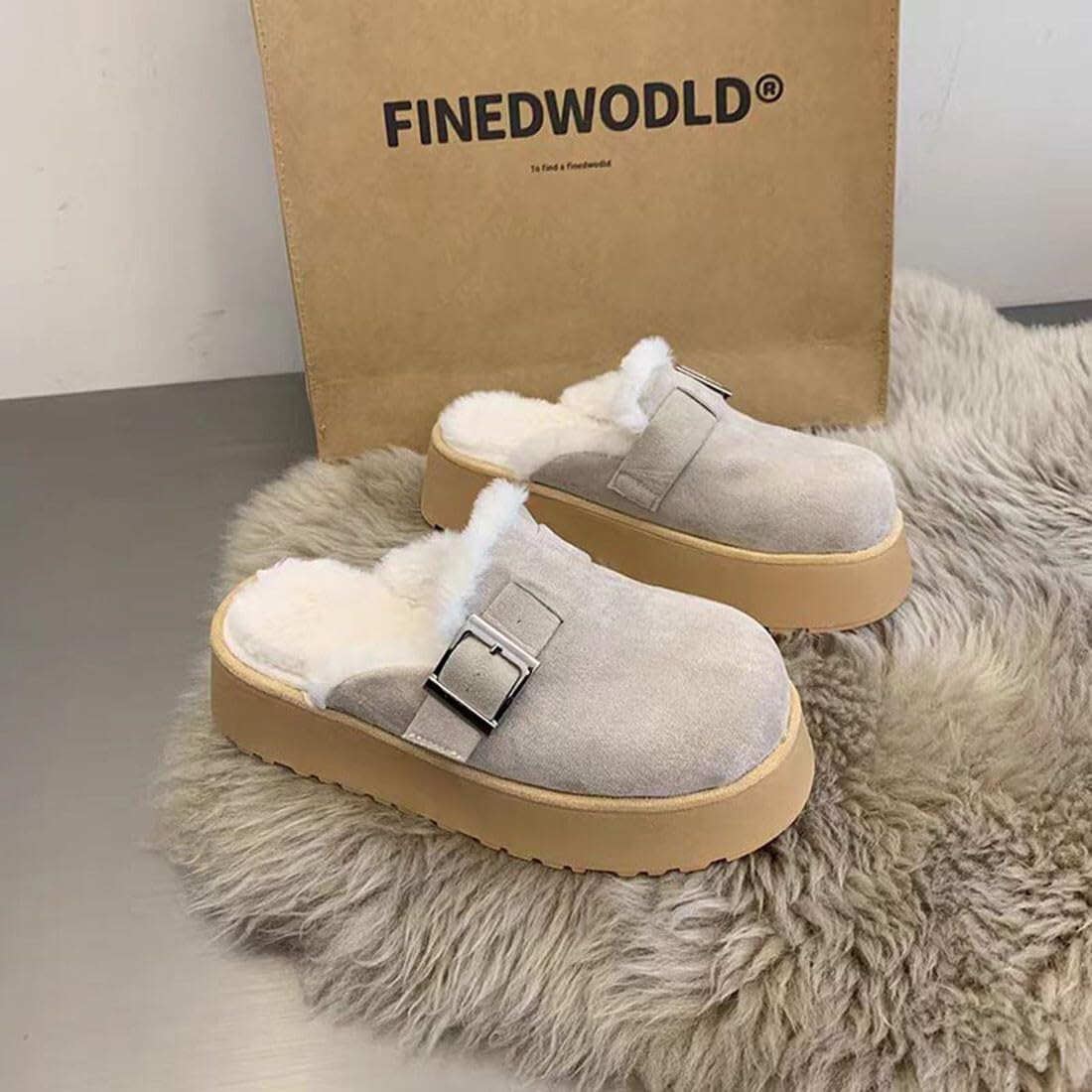 Snapklik.com : Mules For Women, Fuzzy Platform Clogs Cozy Buckled Clog ...