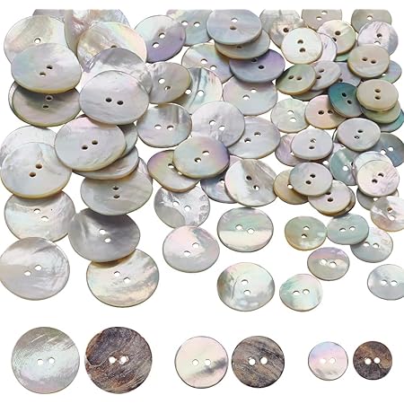 PH PandaHall 100pcs Natural Shell Buttons 3 Sizes Shell Round Buttons 2 ...