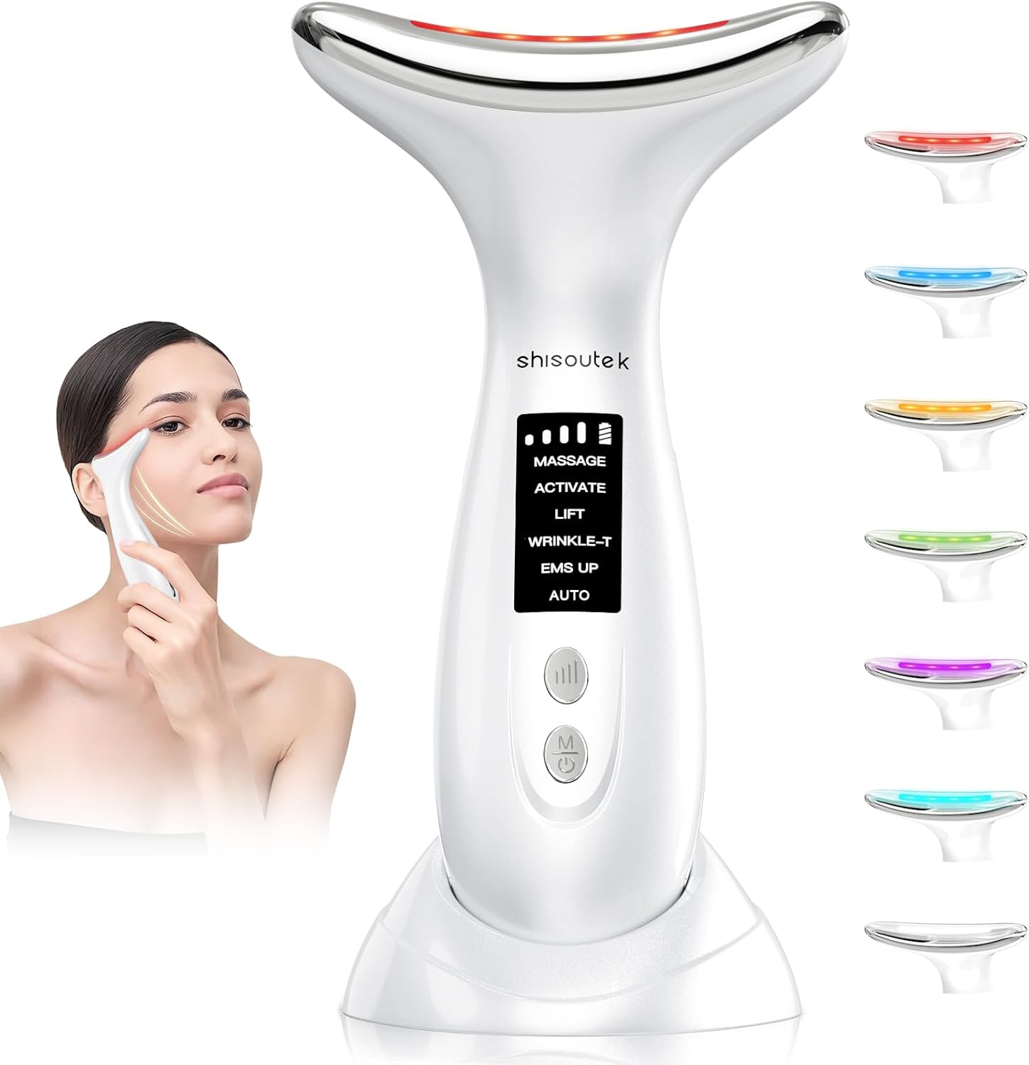 Massaggiatore Viso Elettrico Lifting Antirughe: 6 Modalità Face Massager 7 Colori LED EMS ...