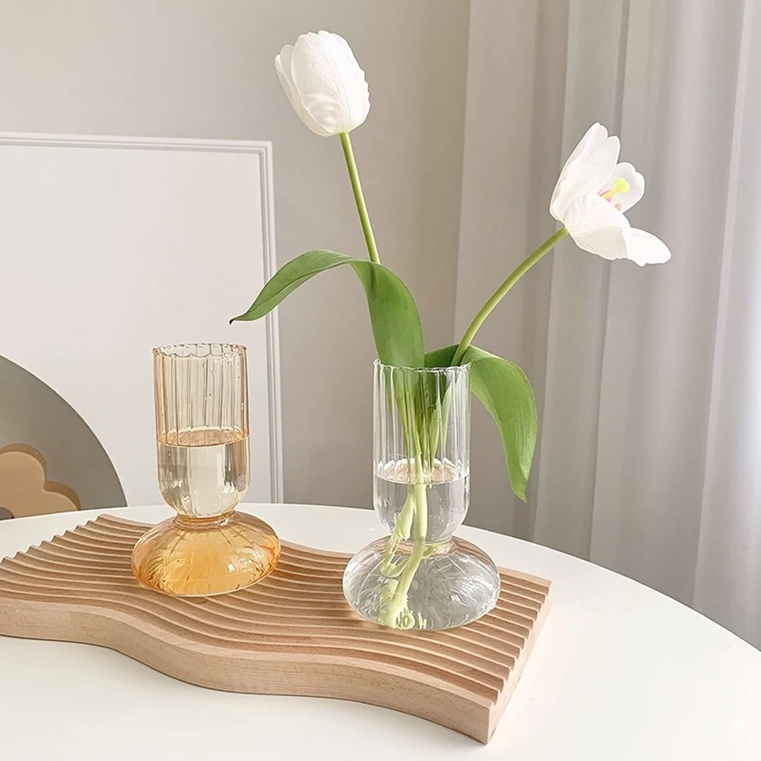 BITWIT Vases for Decor, Glass Vase Creative Transparent Flower Vase Hydroponic Container Room ...