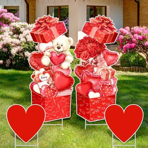 Amazon.com: hogardeck Valentines Day Decorations Outdoor, 4 Pcs Metal ...