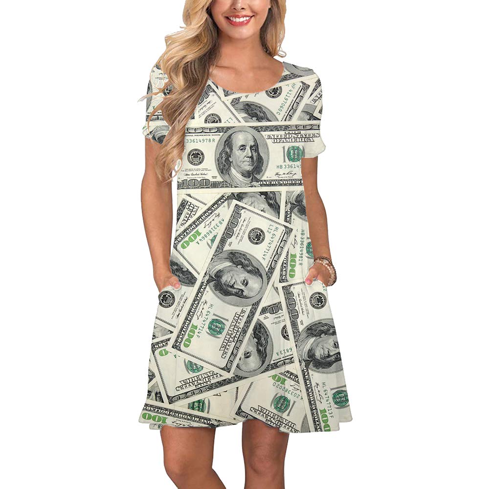 Buy KYKU Dollar Bill Money Dresses for Women 3D Print Dress Short ...
