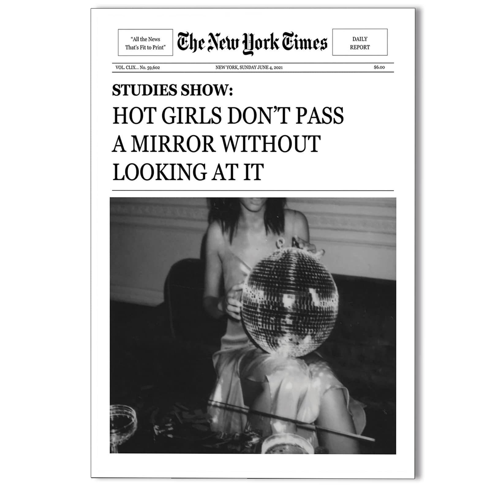 Vintage Funky The New York Times Newspaper Canvas Wall Art Trendy Black ...