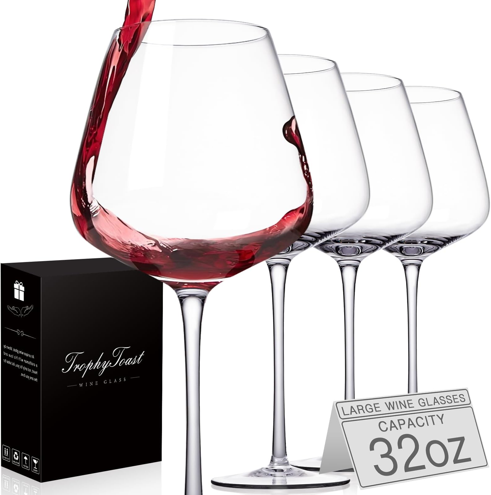 Amazon.com | Bella Vino Extra Large Crystal Wine Glasses with Stem ...