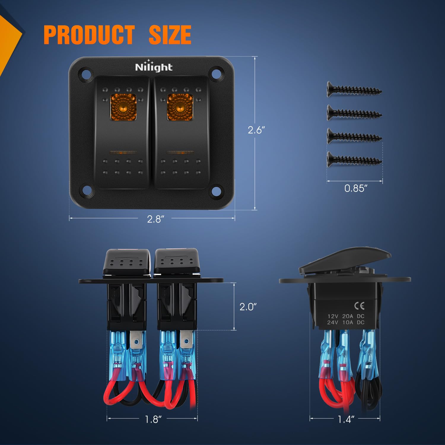 Snapklik.com : Nilight 2 Gang Rocker Switch Panel