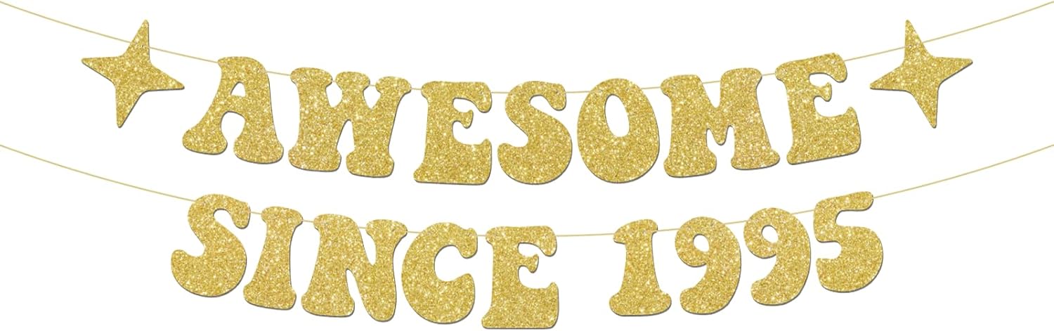 Amazon.com: Awesome Since 1995 Banner, Gold Glitter, 30th Birthday ...