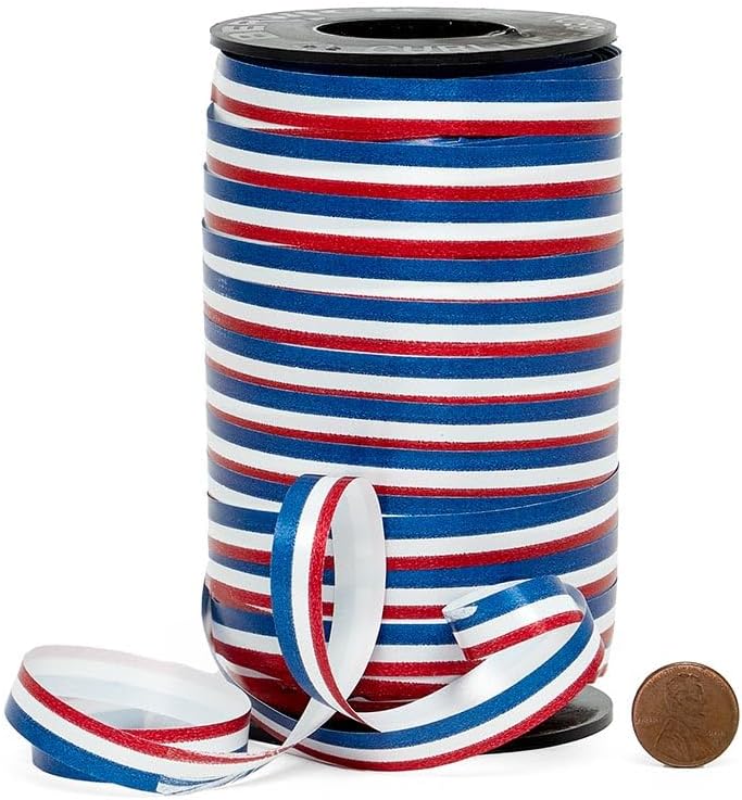 Amazon.com: Printed Curling Ribbon - 3/8" X 250 Yds - Tri-Color - Blue ...