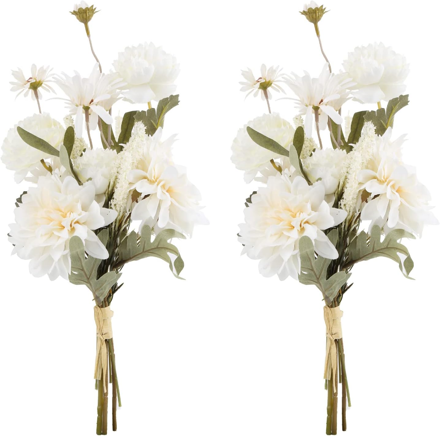 Amazon.com: White Artificial Flowers 2 Bouquets Ivory Flowers ...