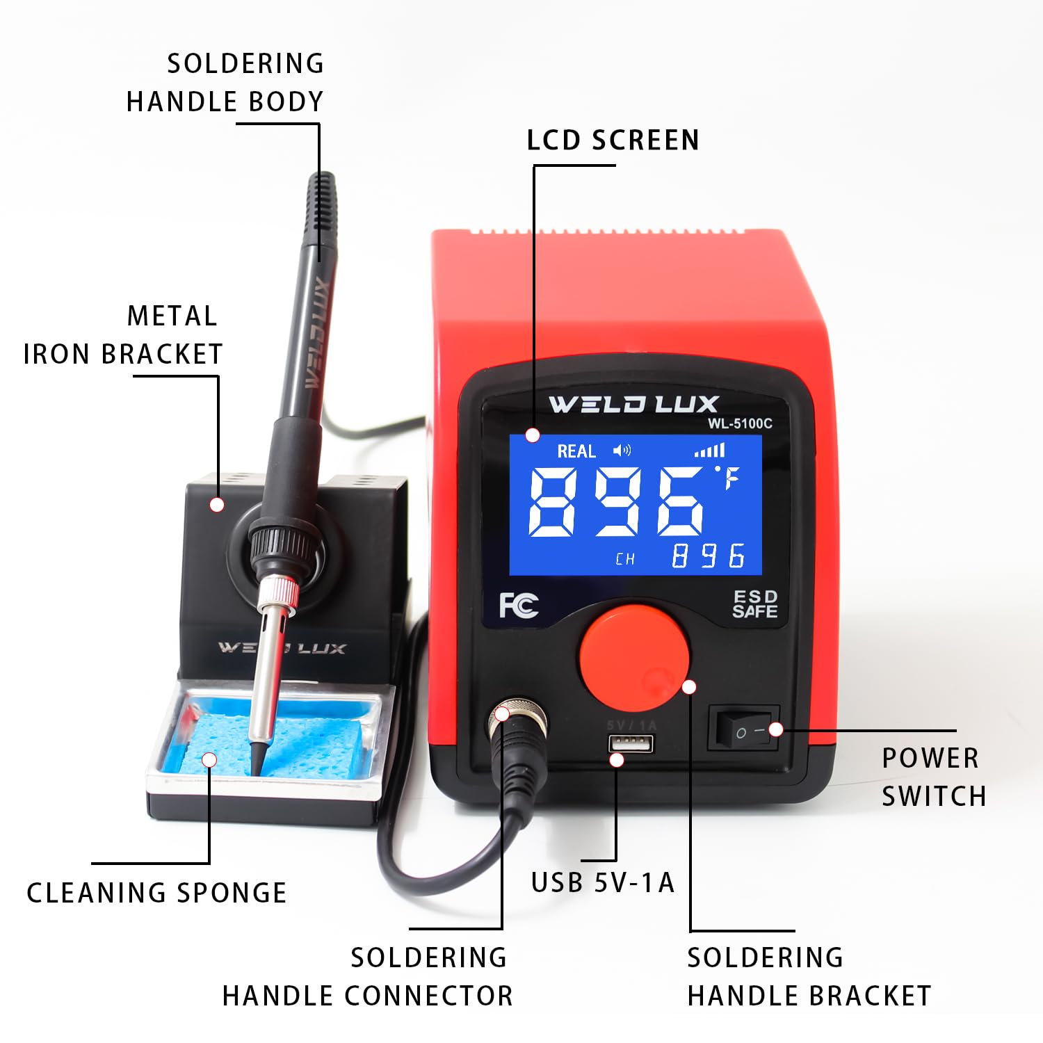 Weld Lux 75W Digital Soldering Station, LCD Soldering Iron Station Kit ...