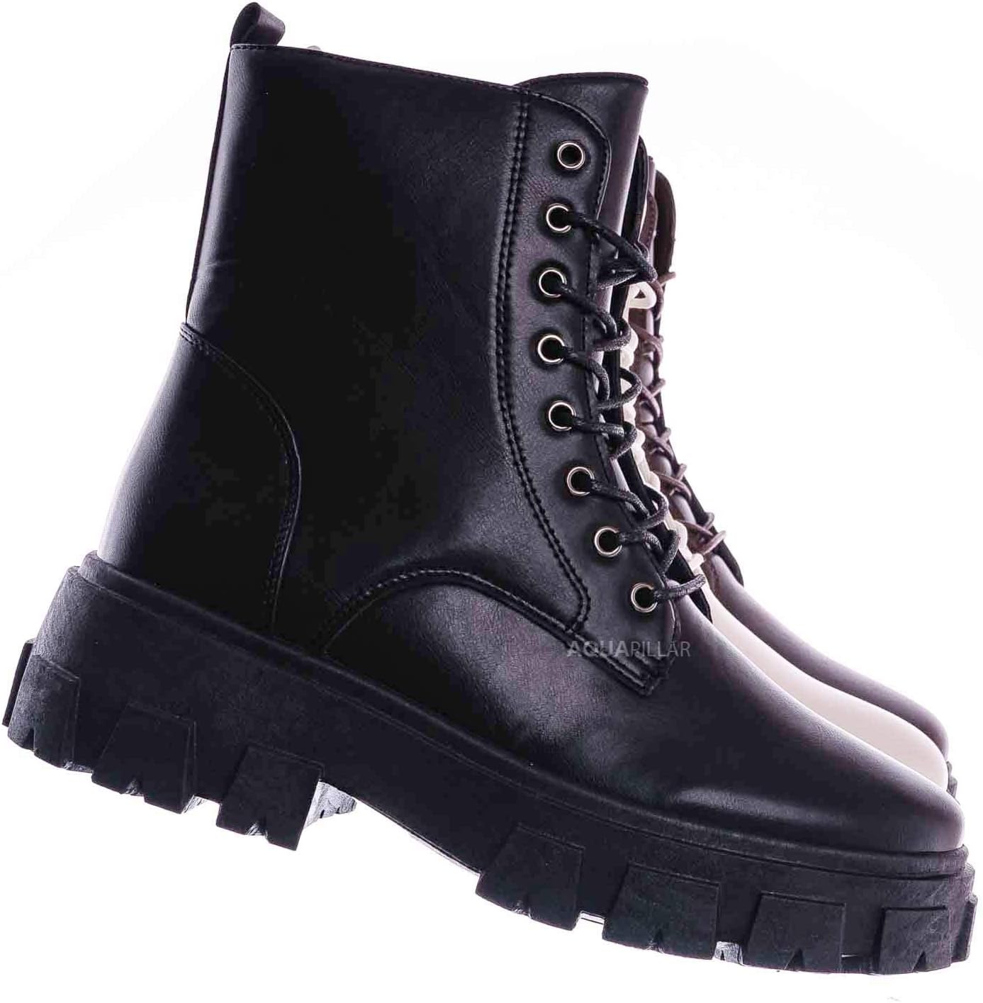 Amazon.com | Aquapillar Chunky Platform Combat Boots - Threaded Lug ...