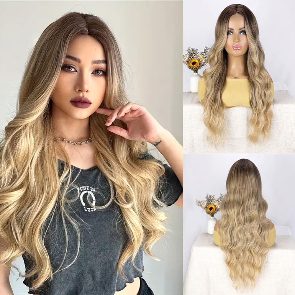 Amazon.com : KAMA U-Part Lace Front Long Wigs For Women Middle Part ...