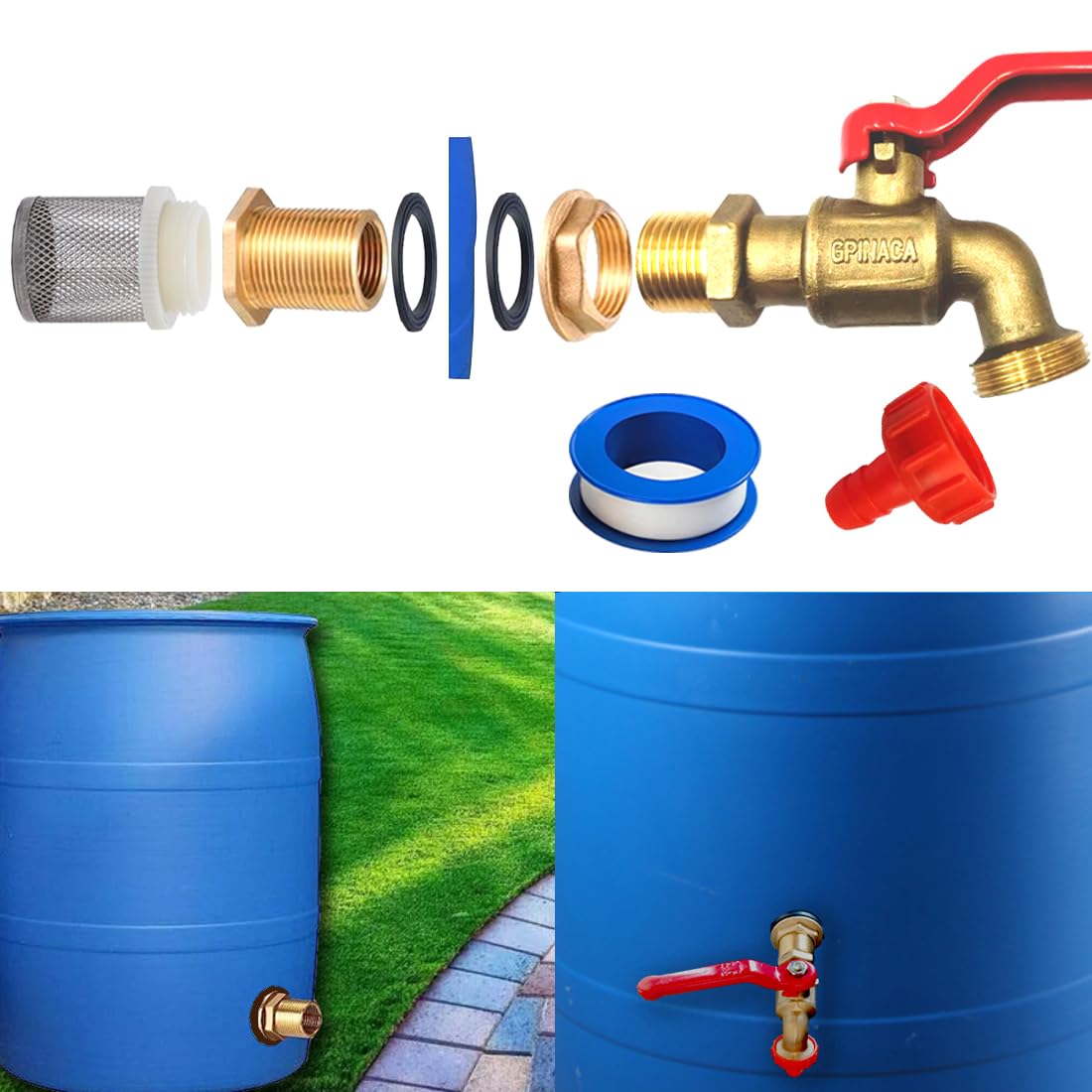 Amazon.com : Rain Barrel Spigot, Brass Faucet Kit for Rain Water Barrel ...