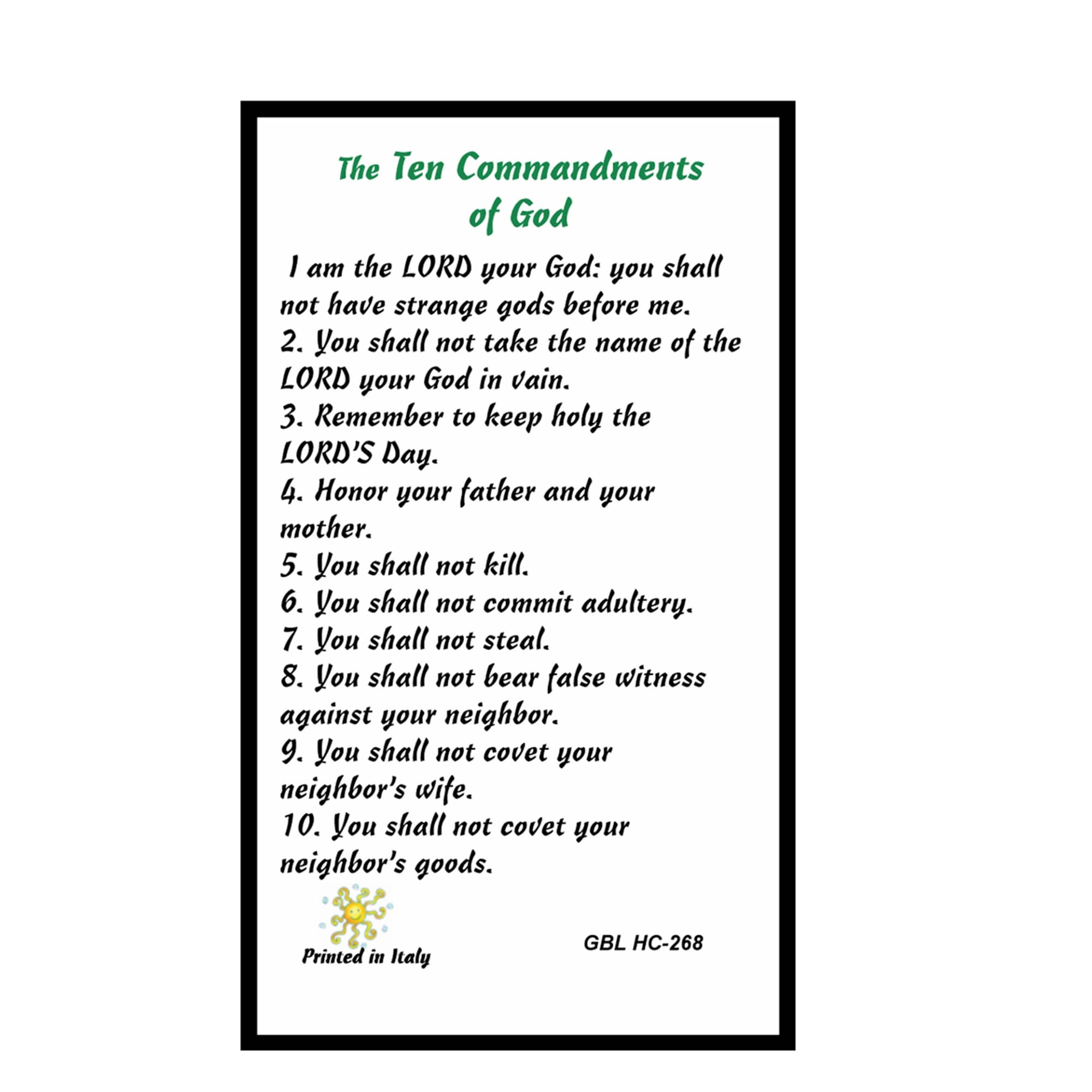Amazon.com : The Ten Commandments of God Prayer Card Blessed By His ...
