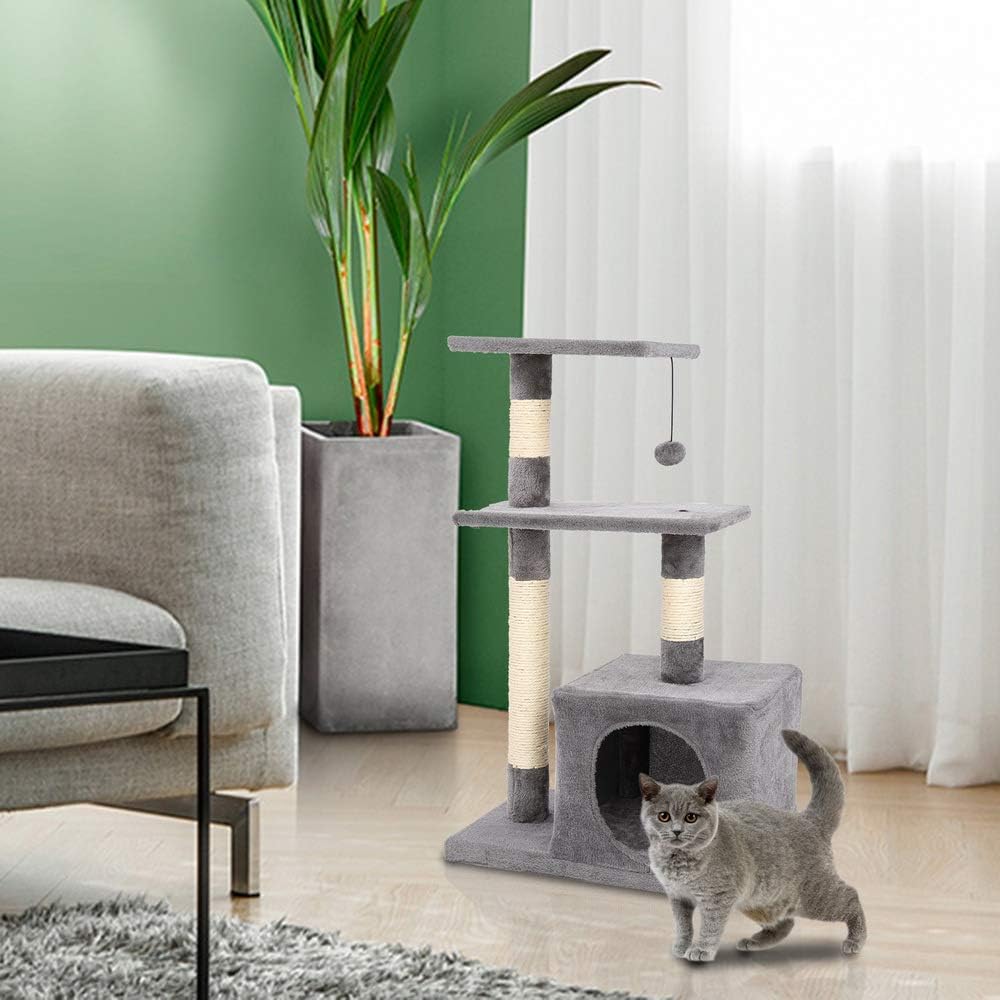 Amazon.com: MengK 32" Cat Tree Stand House with Scratching Posts Gray ...