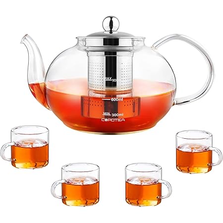 Amazon.com | Mixpresso 5 Piece Glass Tea Pot Set, Kettle with Removable ...