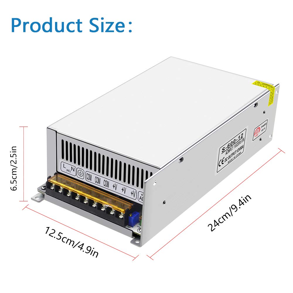 Snapklik.com : 12V DC Power Supply 50A 600W Regulated Switch Power ...