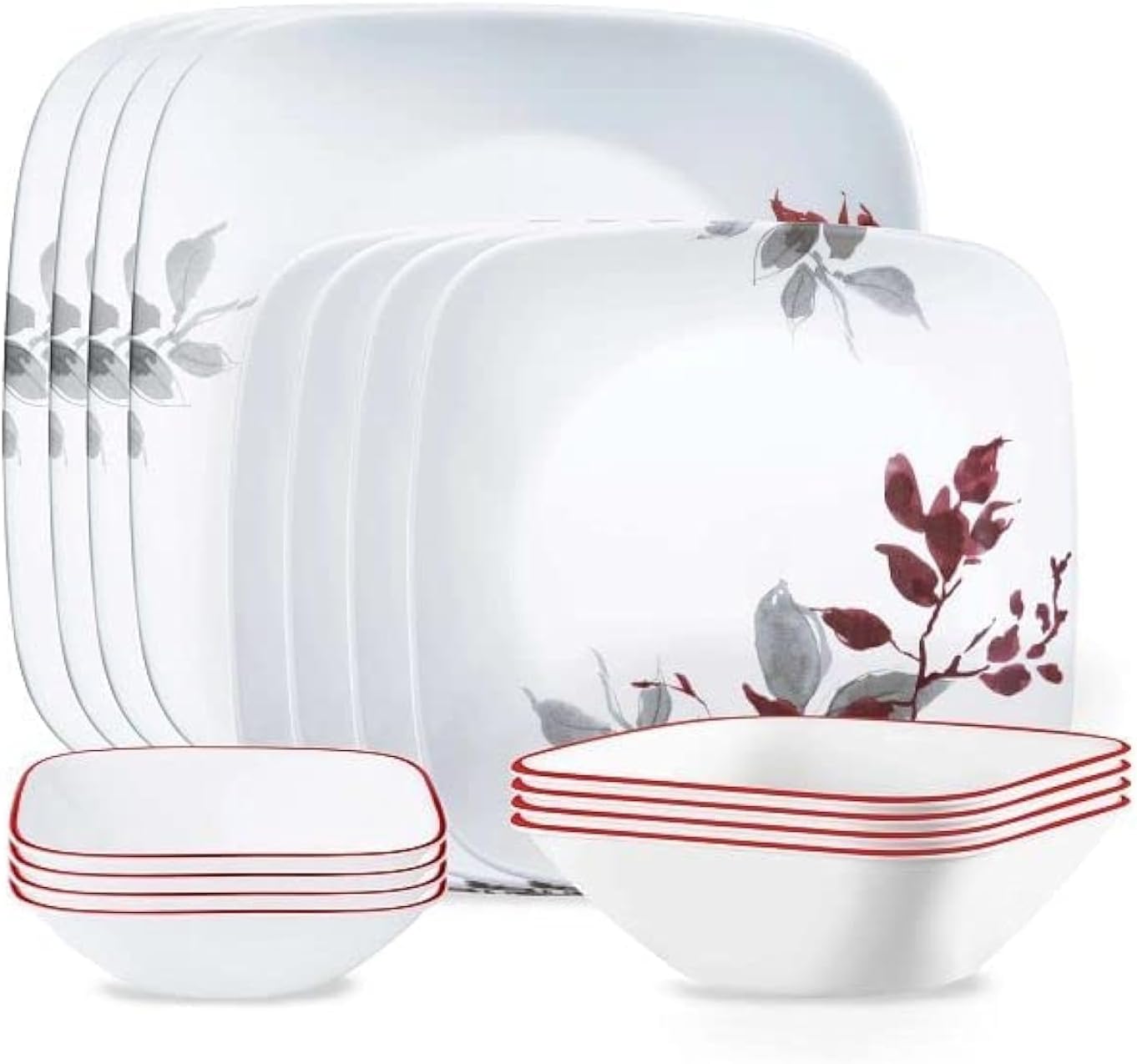 Amazon.com | Corelle Square Kyoto Leaves 16-pc Set: Dinnerware Sets ...