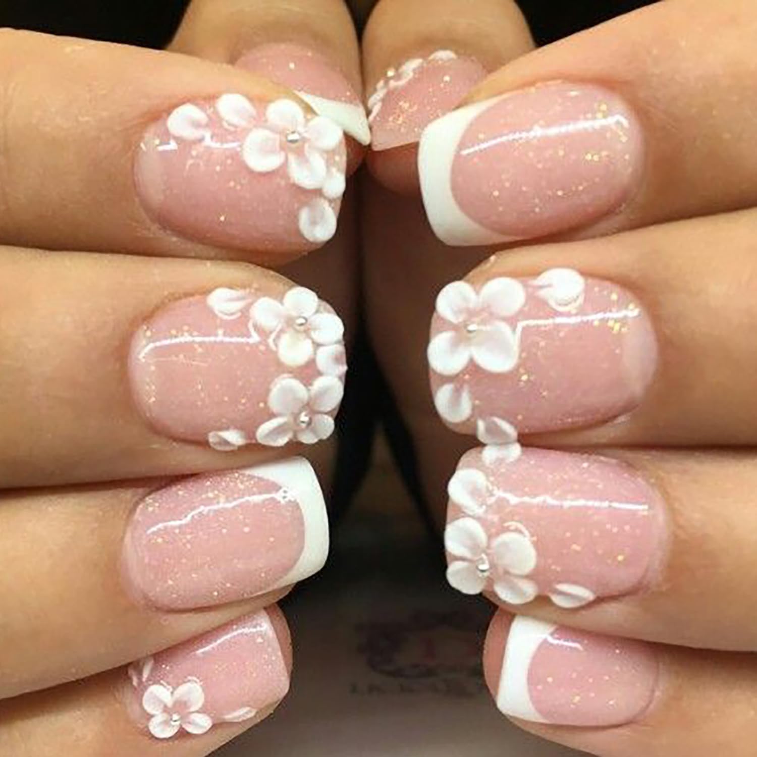 Amazon.com: French Tip Press on Nails Short Square Fake Nails with ...