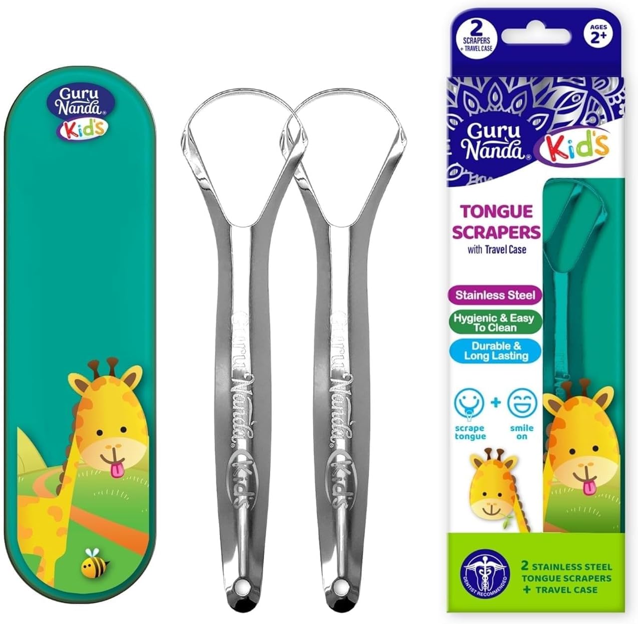 Amazon.com : GuruNanda Kids Tongue Scraper (2-Pack) with Travel Case ...