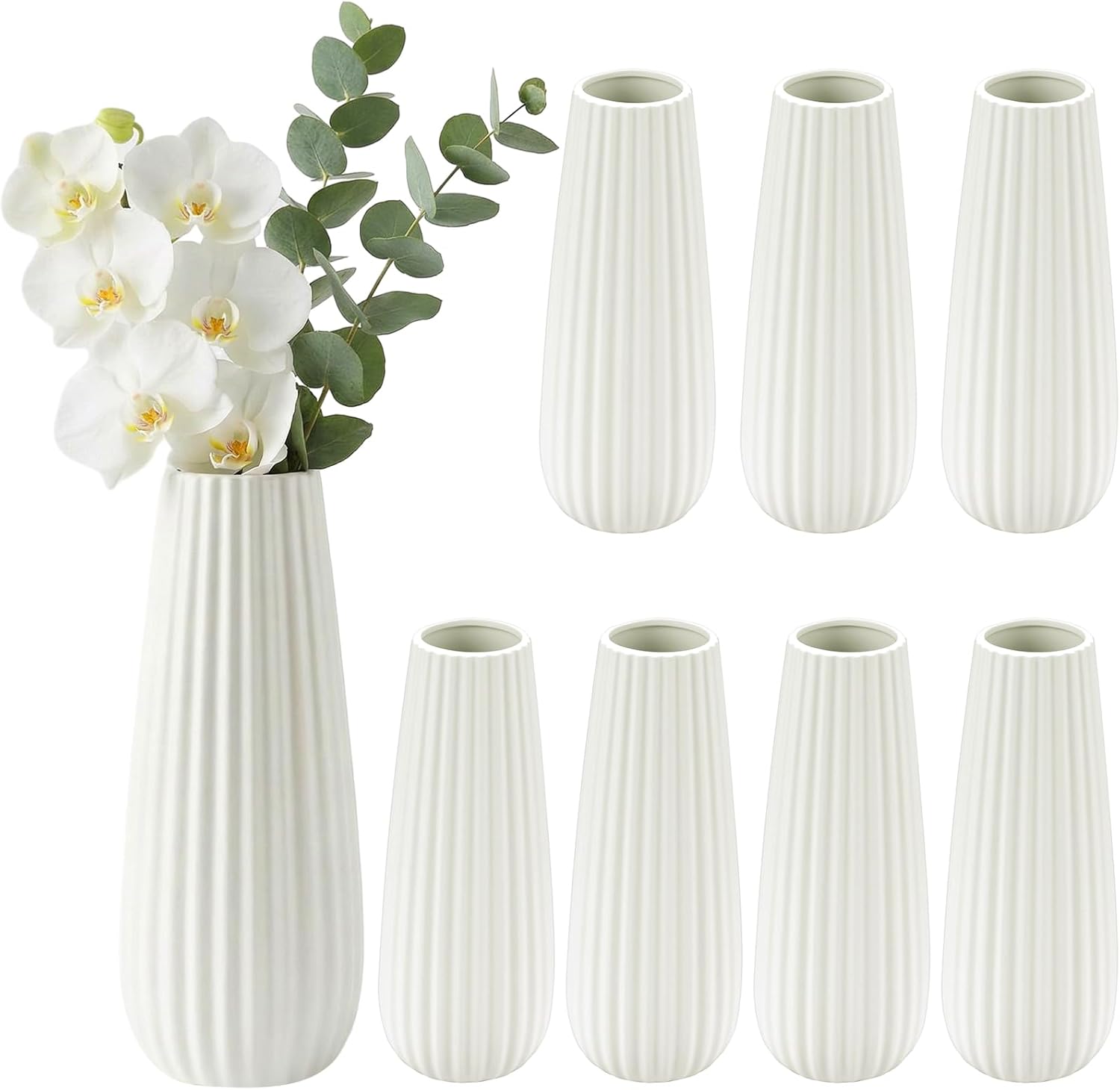 Amazon.com: Qinyoung White Ceramic Bud Vase Set of 8, 8'' Small White ...
