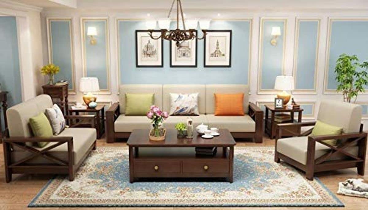 WOODKOOF Solid Sheesham Wood Six Seater Sofa Set for Living Room/Office ...