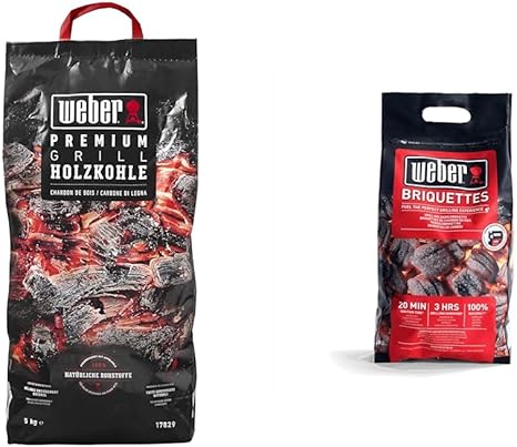 Weber 17829 Premium Charcoal 5 kg & 17590 Briquettes, Black, 4 kg ...