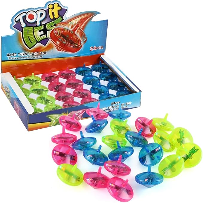Amazon.com: 24 Pieces: Light Up Mini Spinning Tops - LED Flashing Bulk ...
