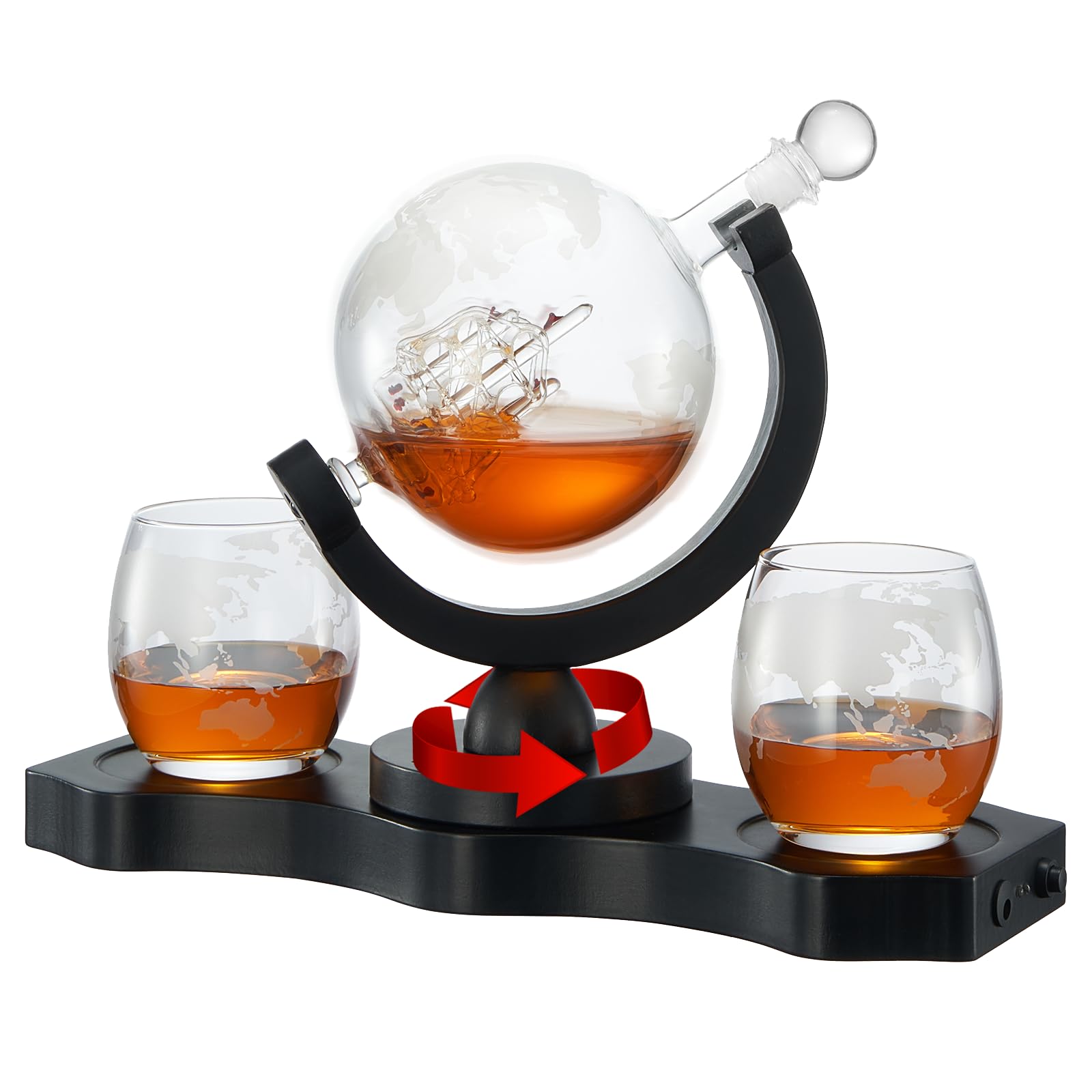 Amazon.com | Whiskey Decanter Rotating Globe Set with 2 Etched Whiskey Glasses - Gifts Men Dad ...