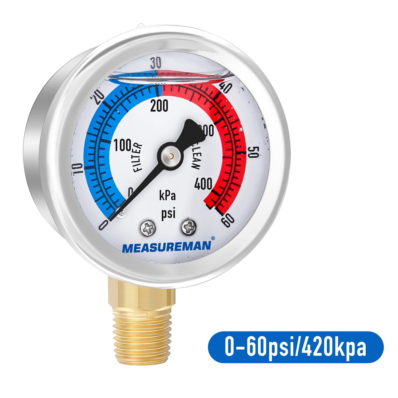 Snapklik.com : 2" Dial Size, Glycerin Filled Pool Filter Pressure Gauge ...