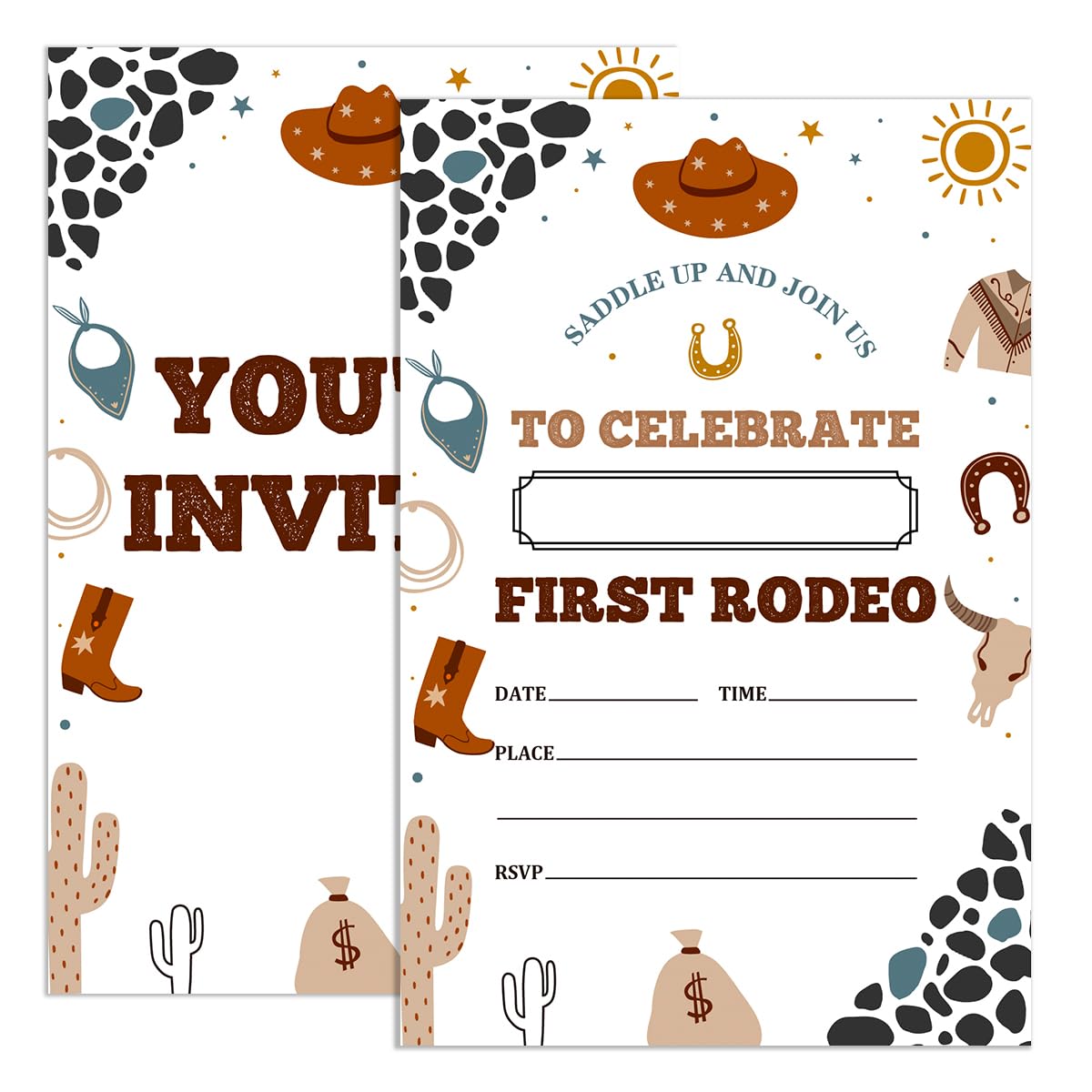Amazon.com : UDNADKEX First Cowboy Birthday Invitations with Envelopes ...