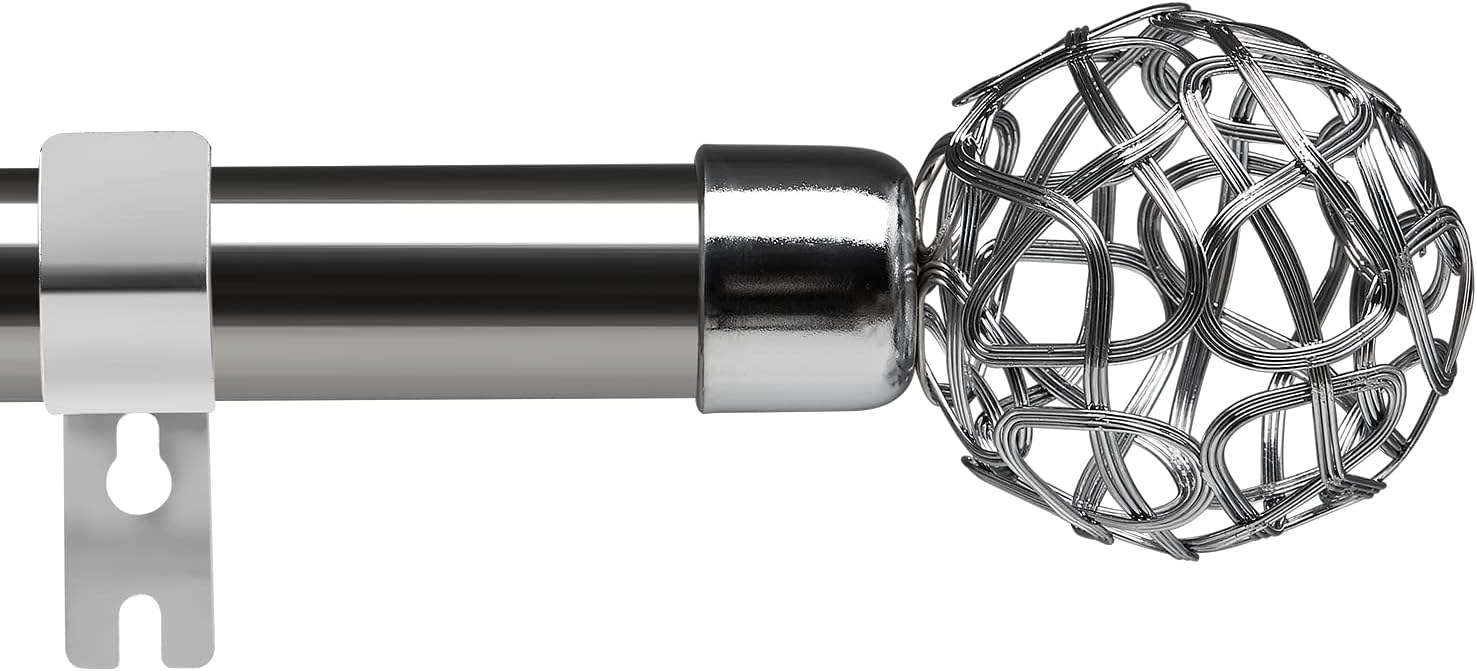 Silver Curtain Poles with Round Finials, 76 to 390 cm Door Curtain Pole ...