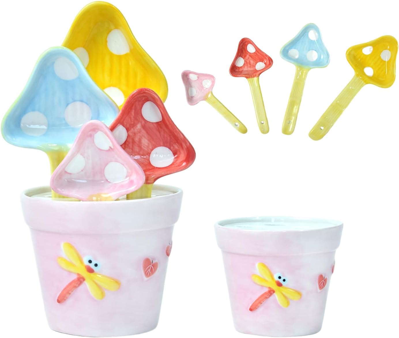 Amazon.com: SOOMILE Ceramic Measuring Cup and Spoons Set, Cute Mushroon ...