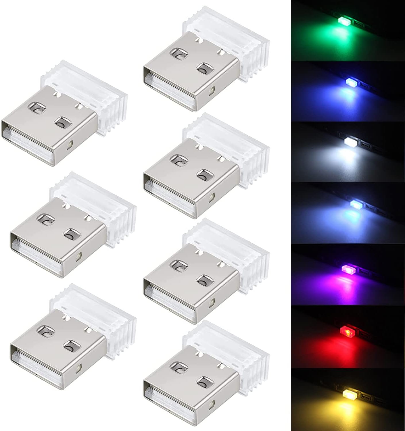 NON-SQUARE Mini USB Car Light, 7 Pack Universal Portable USB Atmosphere ...