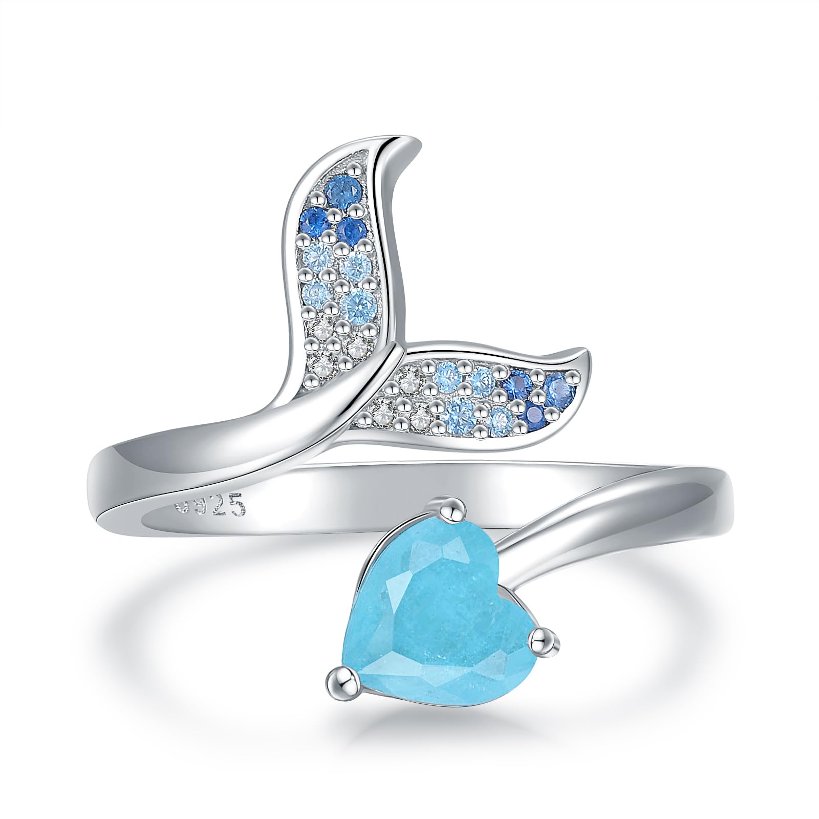 Amazon.com: Sterling-Silve Adjustable Heart Ring for Women - Mermaid ...