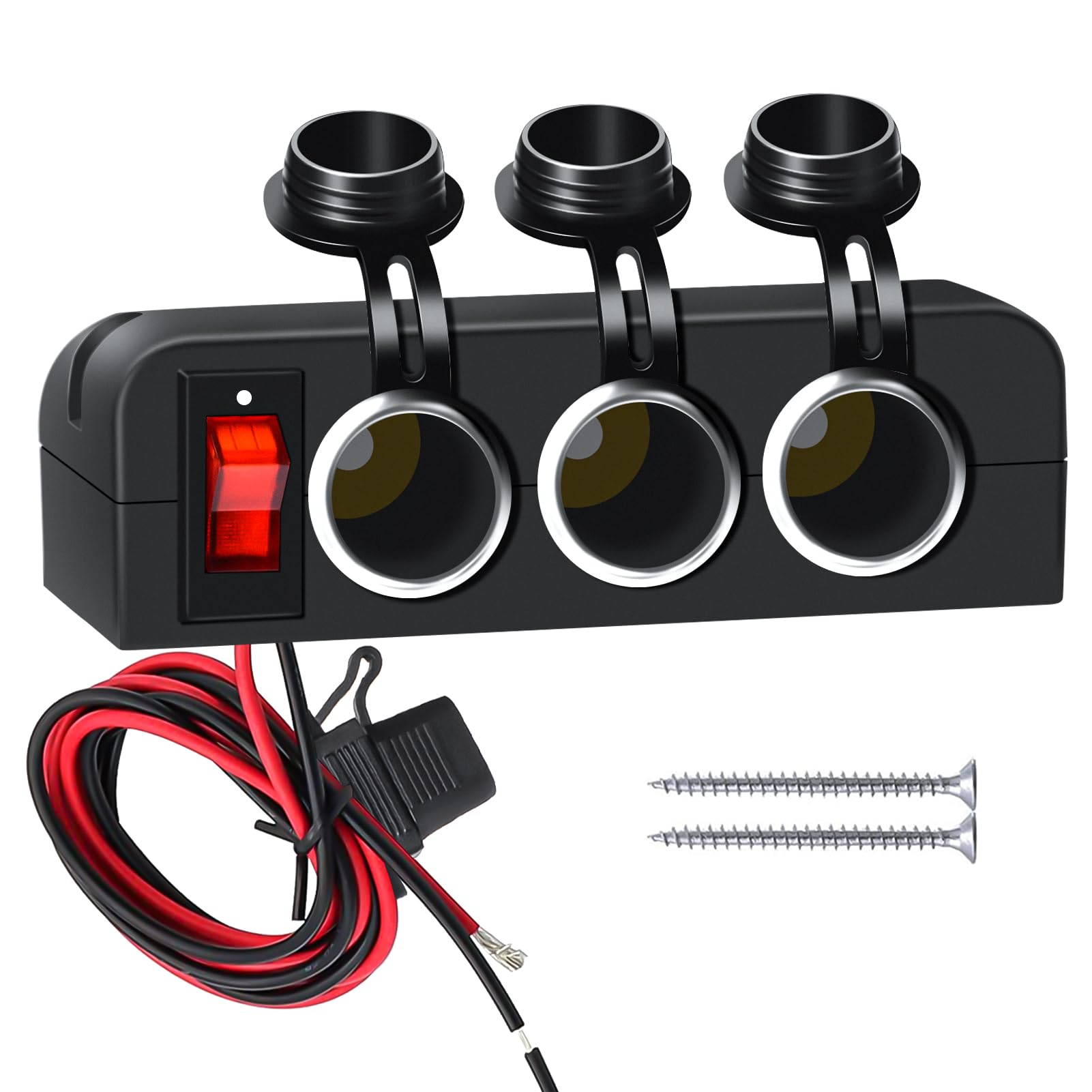 Amazon.com: 12V Cigarette Lighter Socket with On/Off Switch, 3 Socket ...
