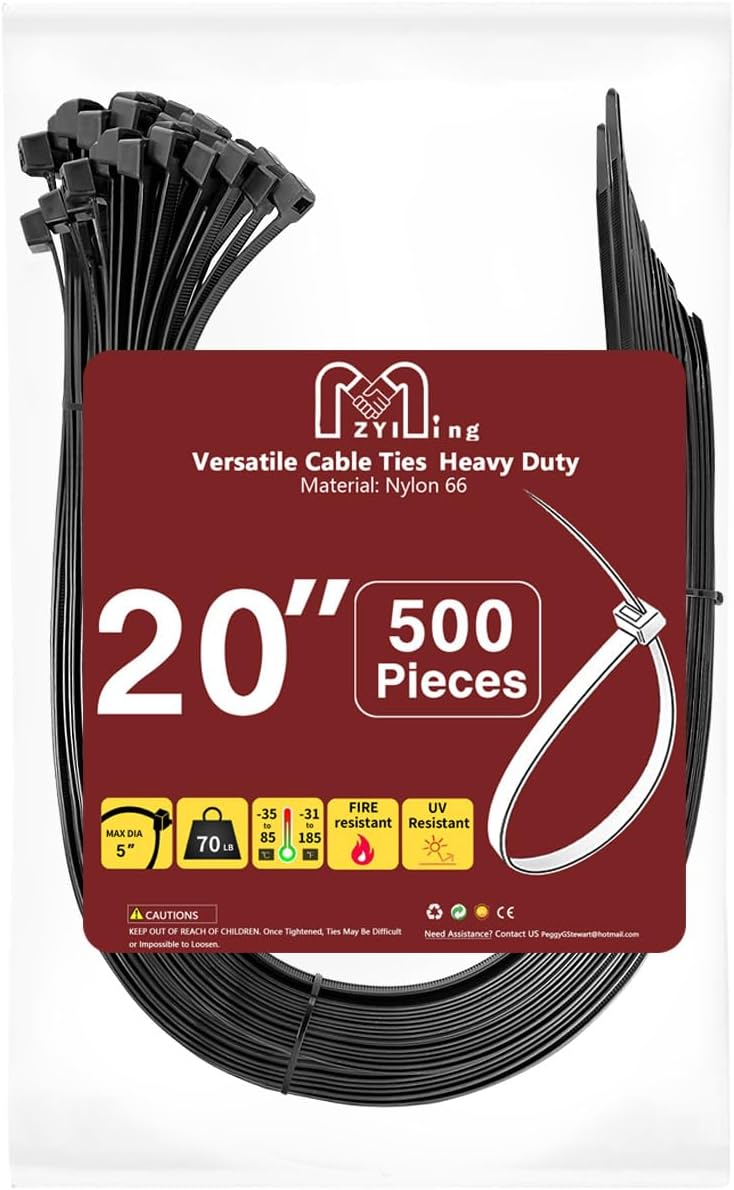 Amazon.com: Black Zip Ties 20 Inch Long Cable Ties Heavy Duty 500 Pack ...