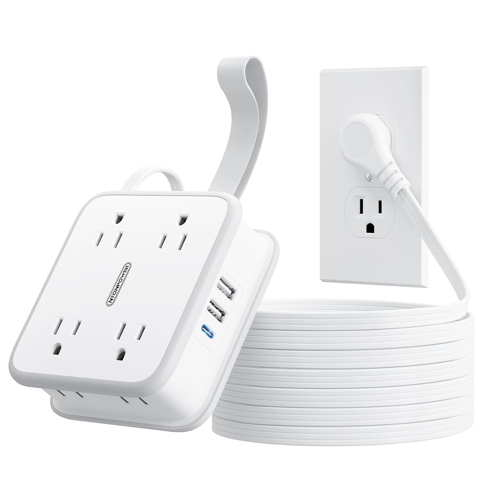 Amazon.com: Flat Extension Cord 10 FT, Power Strip with 8 Widely ...