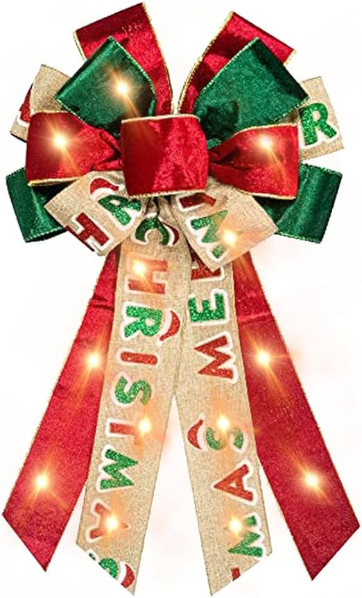 Amazon.com: Hying Large LED Christmas Bows for Wreath, LED Merry ...