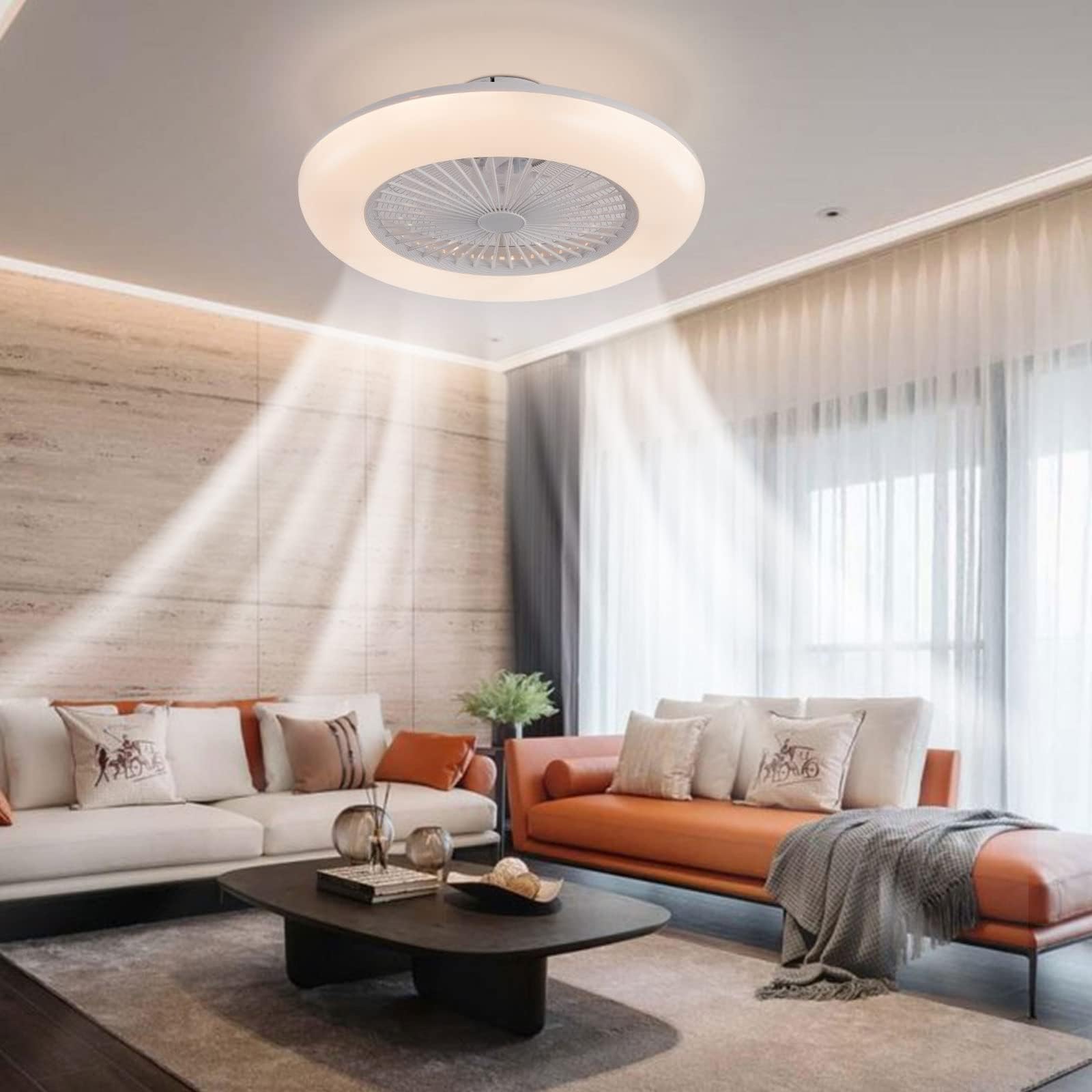 Amazon.com: Flybull Ceiling Fans with Lights Flush Mount, 52 Inch ...