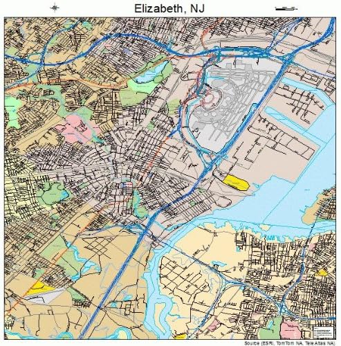 Amazon.com: Large Street & Road Map of Elizabeth, New Jersey NJ ...
