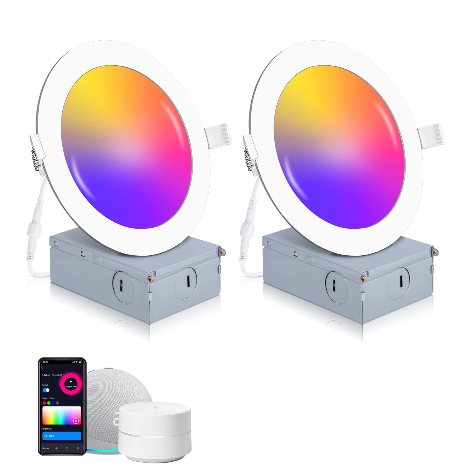 POWERASIA 2 Pack Smart Recessed Lighting 6 Inch, Ultra-Thin LED ...