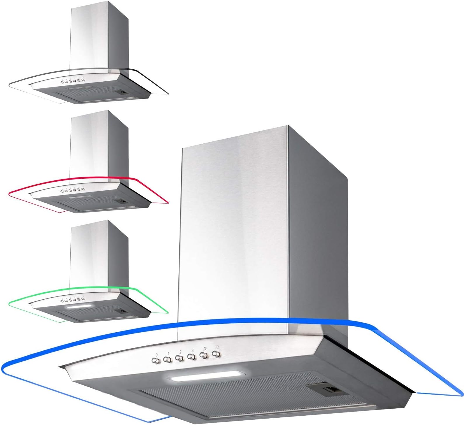 SIA 70cm 3 Colour LED Curved Glass Cooker Hood Extractor Fan in ...
