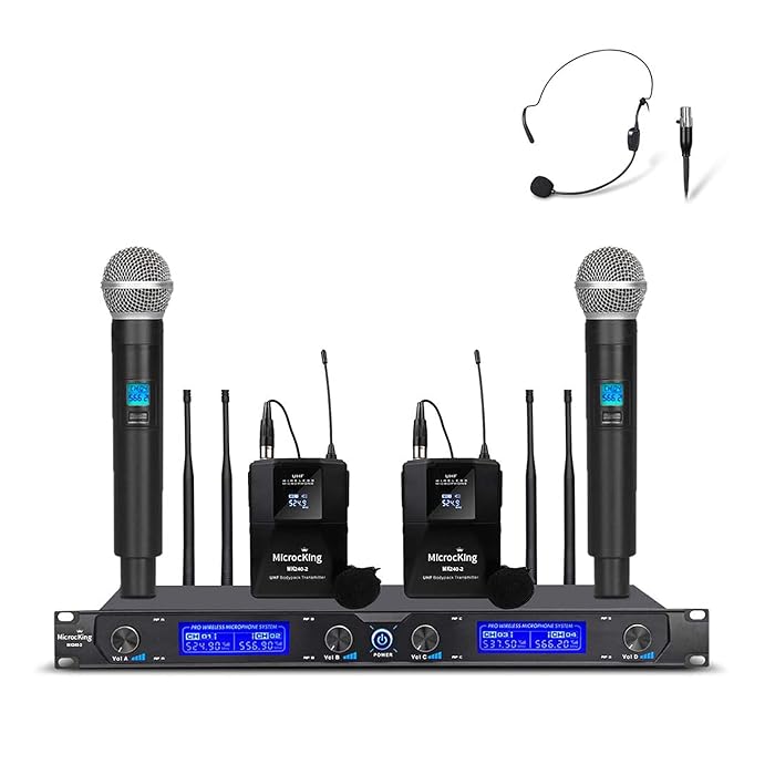 Buy MicrocKing Wireless Microphone System, UHF 4 Channel Cordless Mic ...