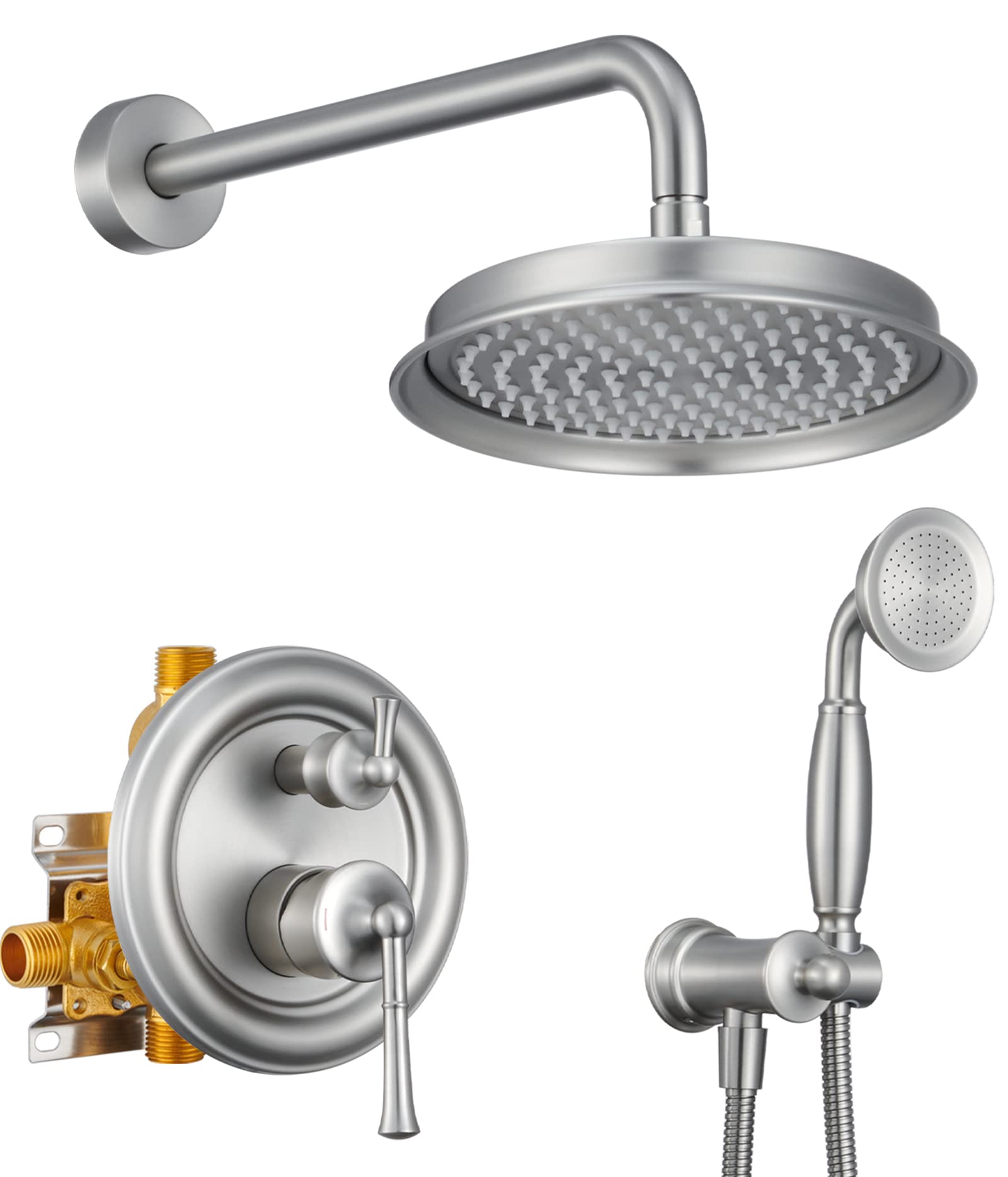 Antique Rain Shower Head with Handheld Spray, Brushed Nickel Rain ...