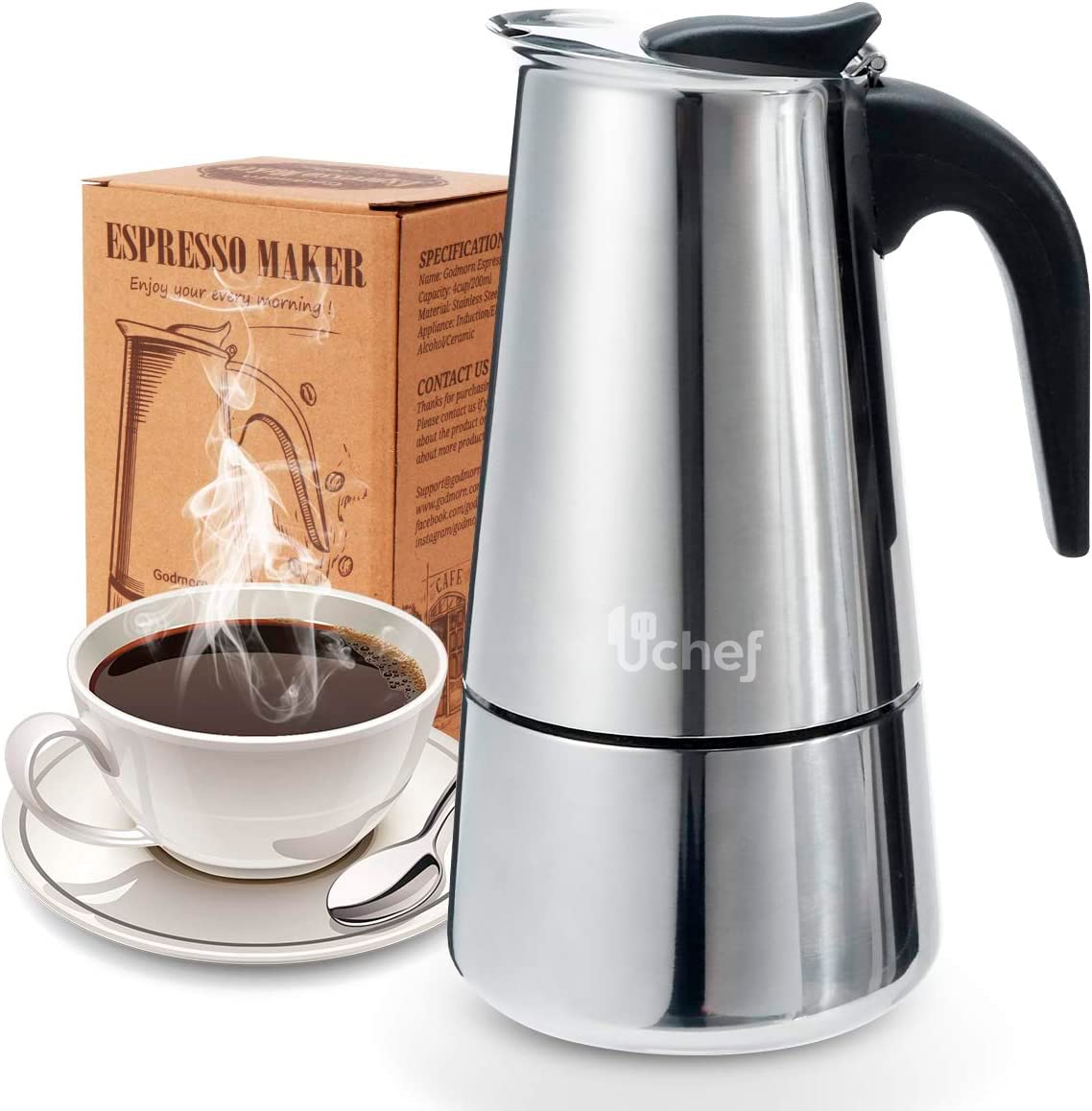 U Chef Cafetera Espresso de Cocina, Cafetera Italiana de Acero ...