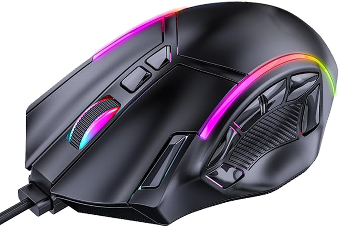 Amazon | RGB ゲーミングマウス、12800 DPI 有線ゲーマーマウス、12 マクロボタン & 6 DPI レベル、人間工学に ...