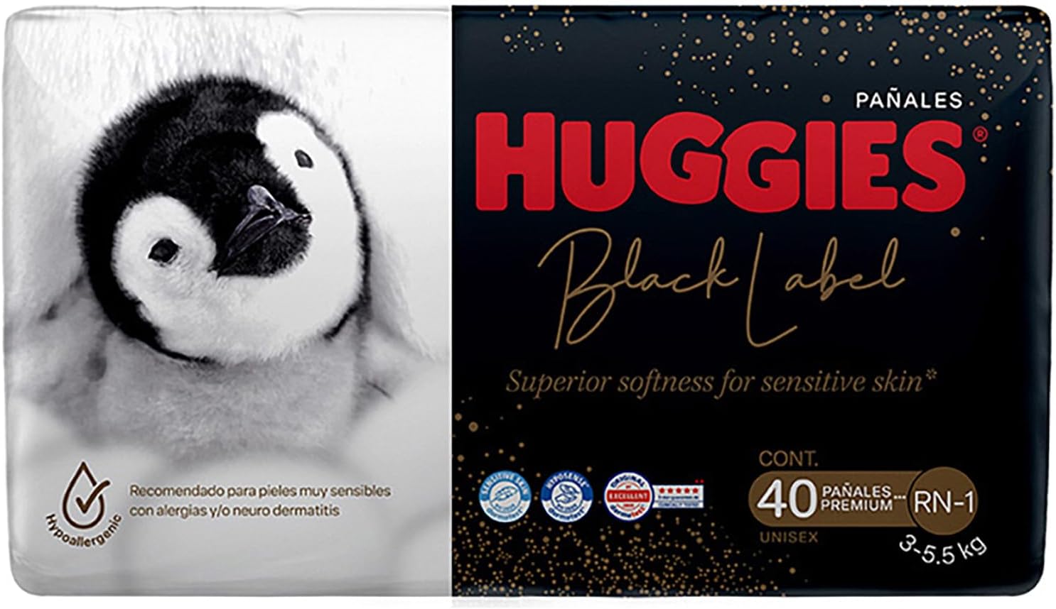 Huggies Black Label Pañales Desechables Premium, Etapa RN-1 Unisex ...